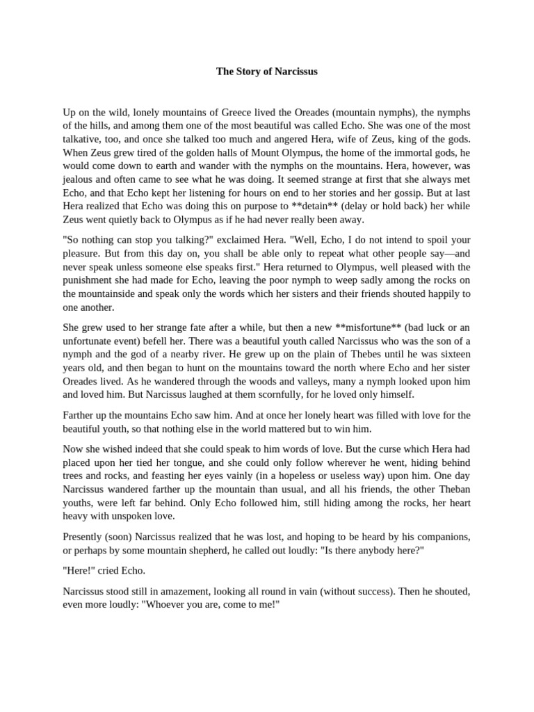 The Tragic Tale of Narcissus and Echo | PDF