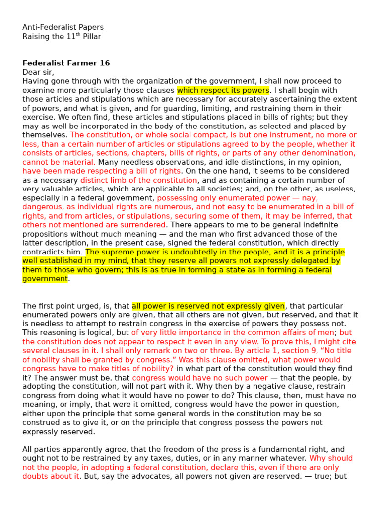 Analysis of Anti-Federalist Arguments | PDF | Federal Government Of The ...
