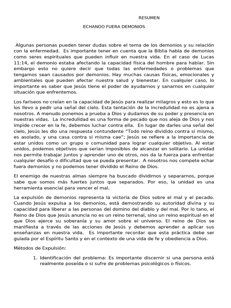 Resumen Echando Fuera Demonios | PDF | Demonios | Creencia religiosa y ...