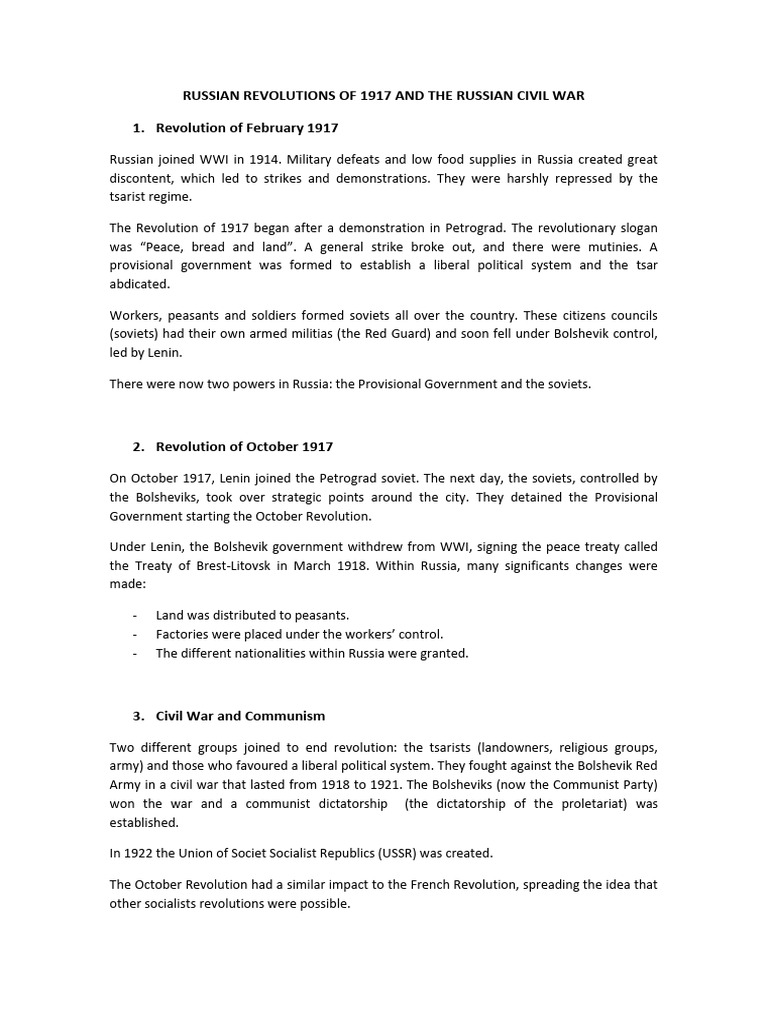 RUSSIAN REVOLUTIONS OF 1917 AND THE RUSSIAN CIVIL WAR (1) | PDF