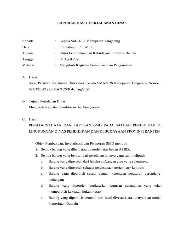 Laporan Hasil Perjalanan Dinas | PDF