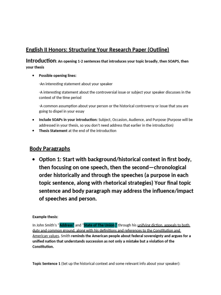 2024-Thesis and Topic Sentences Example For Outline | PDF | The United ...