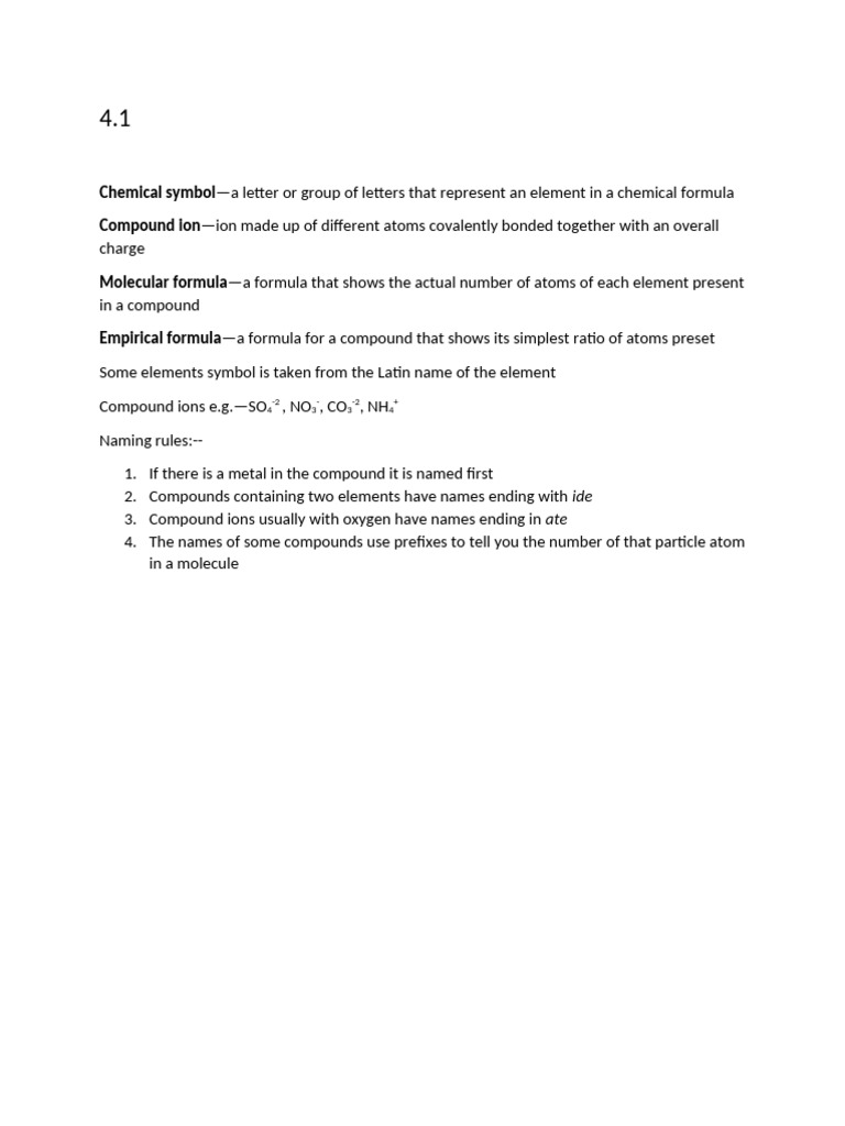 Chemical Symbol Compound Ion Molecular Formula Empirical Formula | PDF