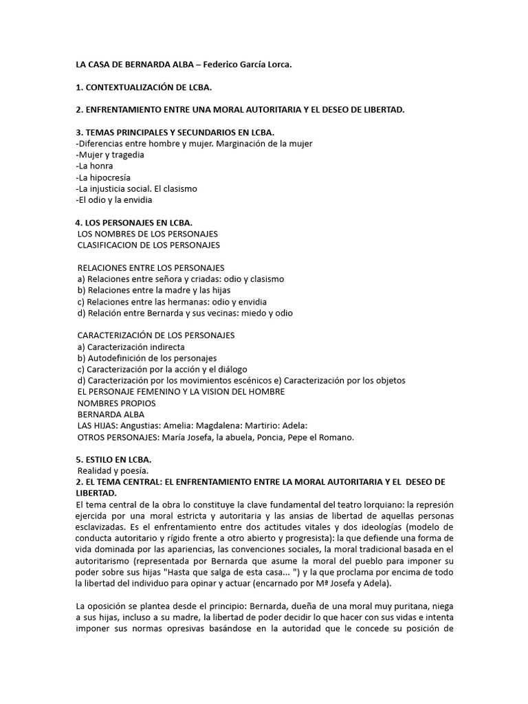 LA CASA DE BERNARDA ALBA - Apuntes | PDF | Amor