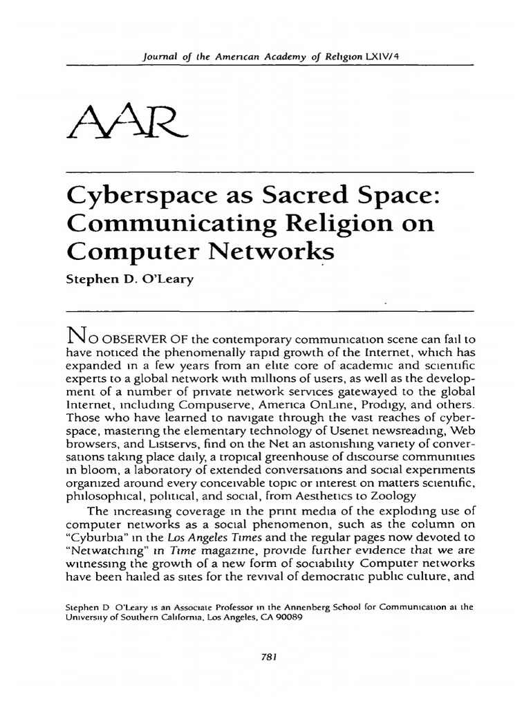 Cyberspace As Sacred Space Communicating Religion On Computer Networks ...