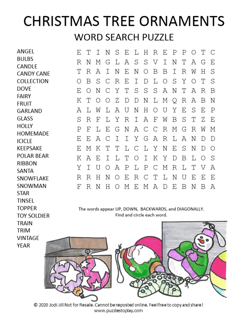 Christmas Tree Ornaments Word Search Puzzle File | PDF