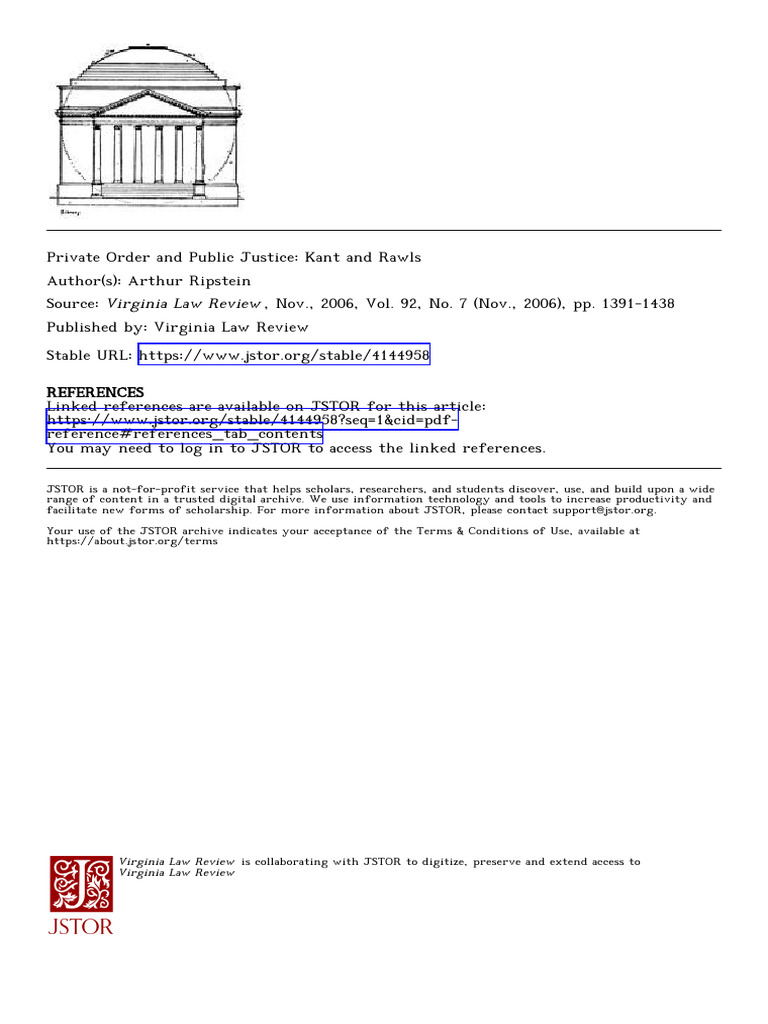 Ripstein PrivateOrderPublic 2006 | PDF | John Rawls | Justice