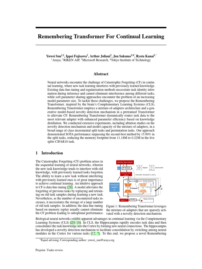 Remembering Transformer For Continual Learning | PDF | Cognition | Learning