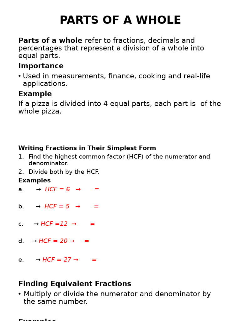 PARTS OF A WHOLE_Form 1 | PDF | Mathematical Notation | Division ...