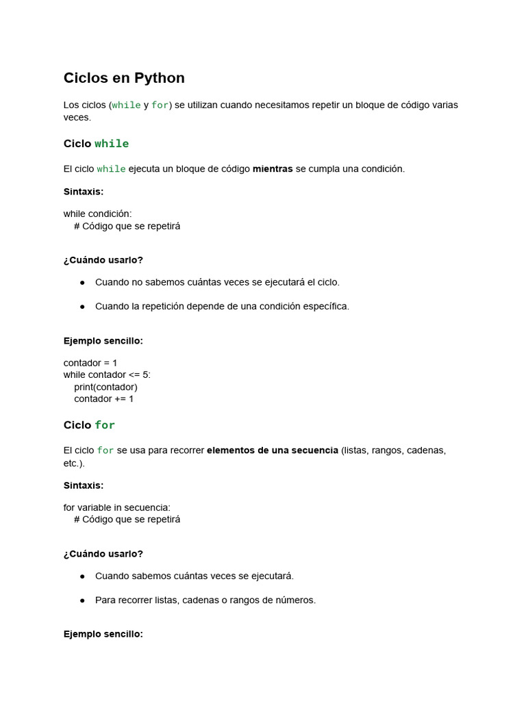 Ciclos en Python (1) | PDF | Programación de computadoras | Ingeniería ...