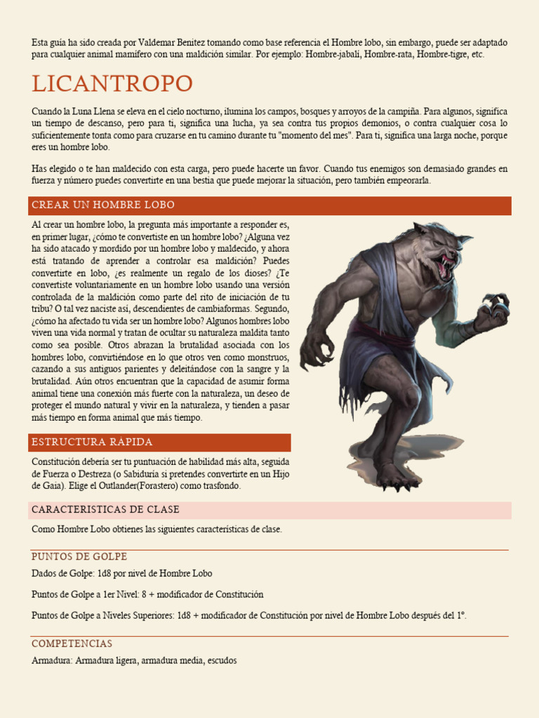 Guía para Crear un Hombre Lobo en D&D 5E | PDF | Hombres lobo | Cambio ...