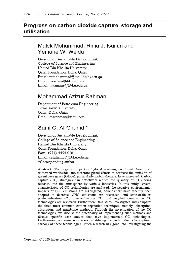 Progress On Carbon Dioxide Capture Stora | PDF | Carbon Capture And ...