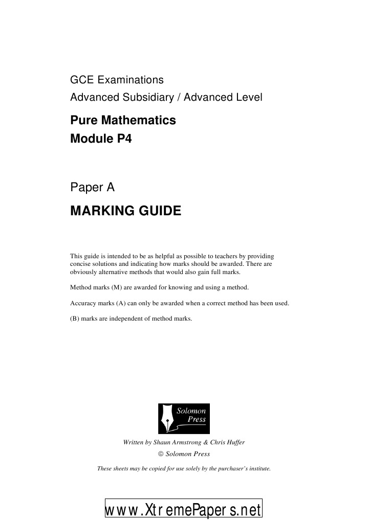 Pure Mathematics Module P4: Marking Guide | PDF | Teaching Mathematics ...