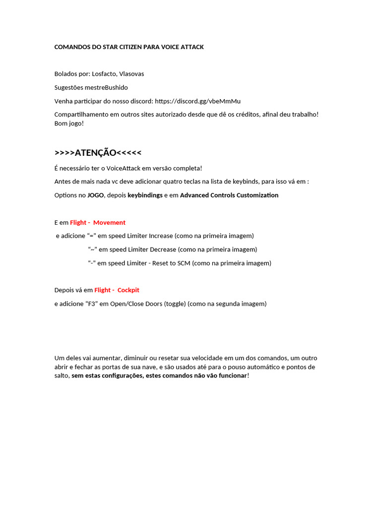 Comandos VoiceAttack para Star Citizen | PDF