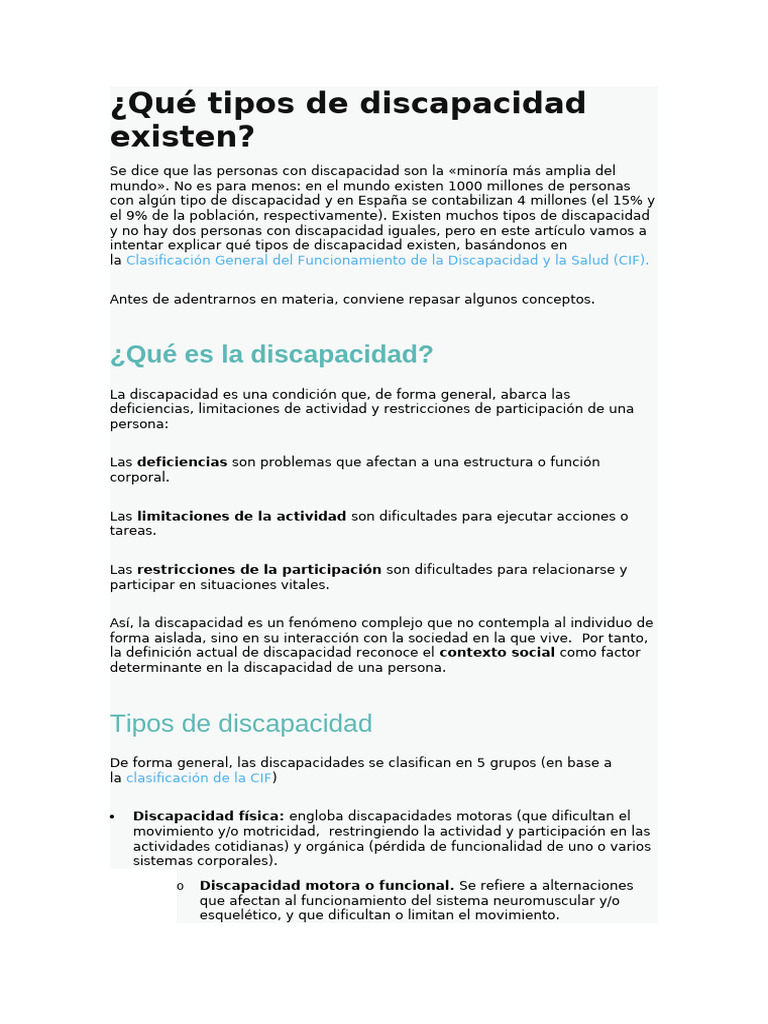 Qué Tipos de Discapacidad Existen | PDF | Invalidez | Neurociencia