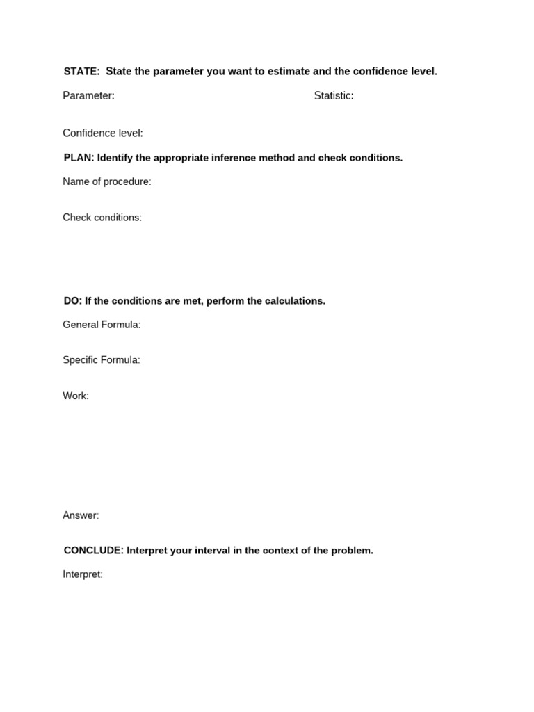 4 Step Confidence Intervals Template | PDF