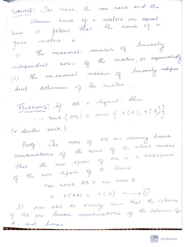 Theorem On Row Rank and Column Ranks | PDF