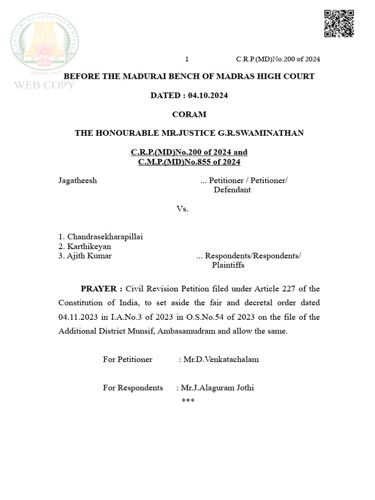 Jagatheesh vs Chandrasekharapillai on 4 October 2024 | PDF ...