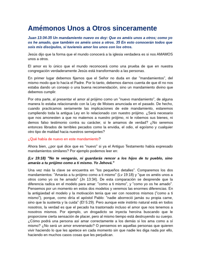 Amémonos Unos A Otros Sinceramente | PDF | Amor | Creencia religiosa y ...