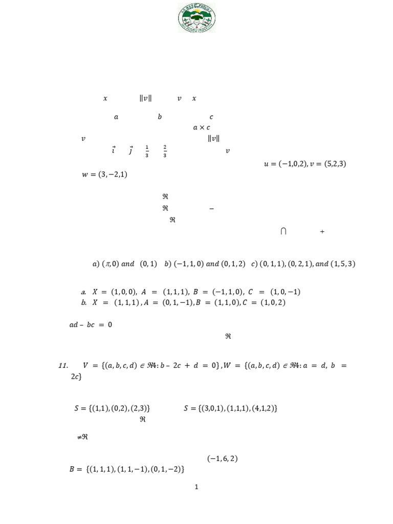 Vector Space Worksheet | PDF