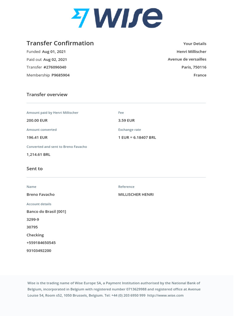 Transfer Confirmation | PDF