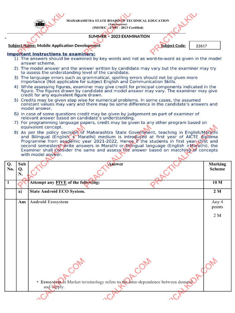 MAD Summer 2023 Model Answer Paper | PDF