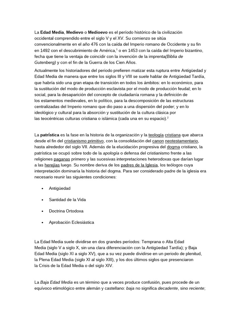 División de la Edad Media | PDF | Edades medias | imperio Romano