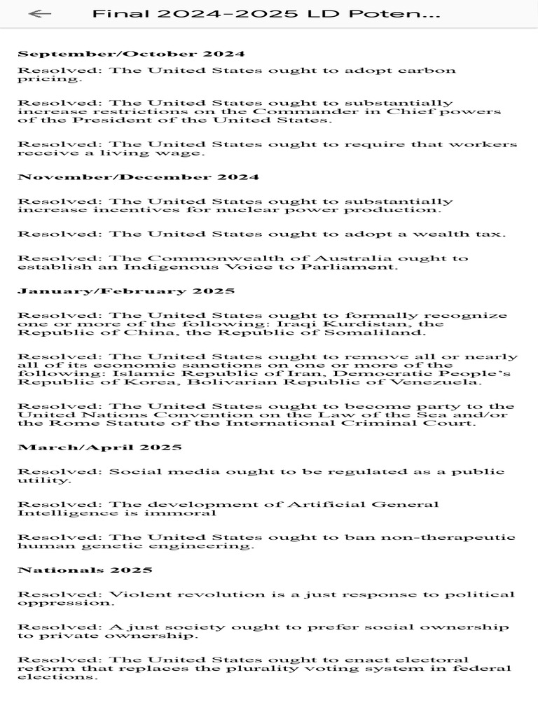 LD Debate Topics for 2024-2025 | PDF