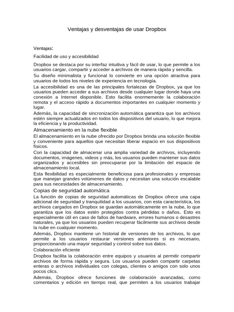Ventajas y desventajas de Dropbox | PDF | Computación en la nube ...