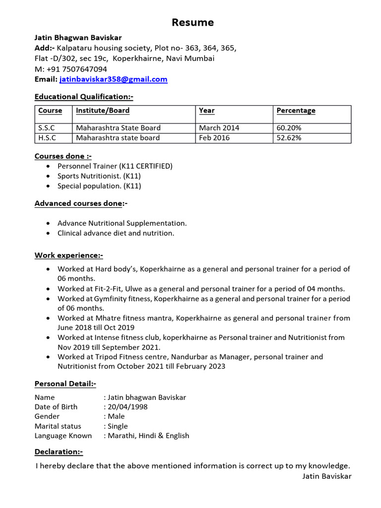 Jatin Baviskar resume 19 | PDF