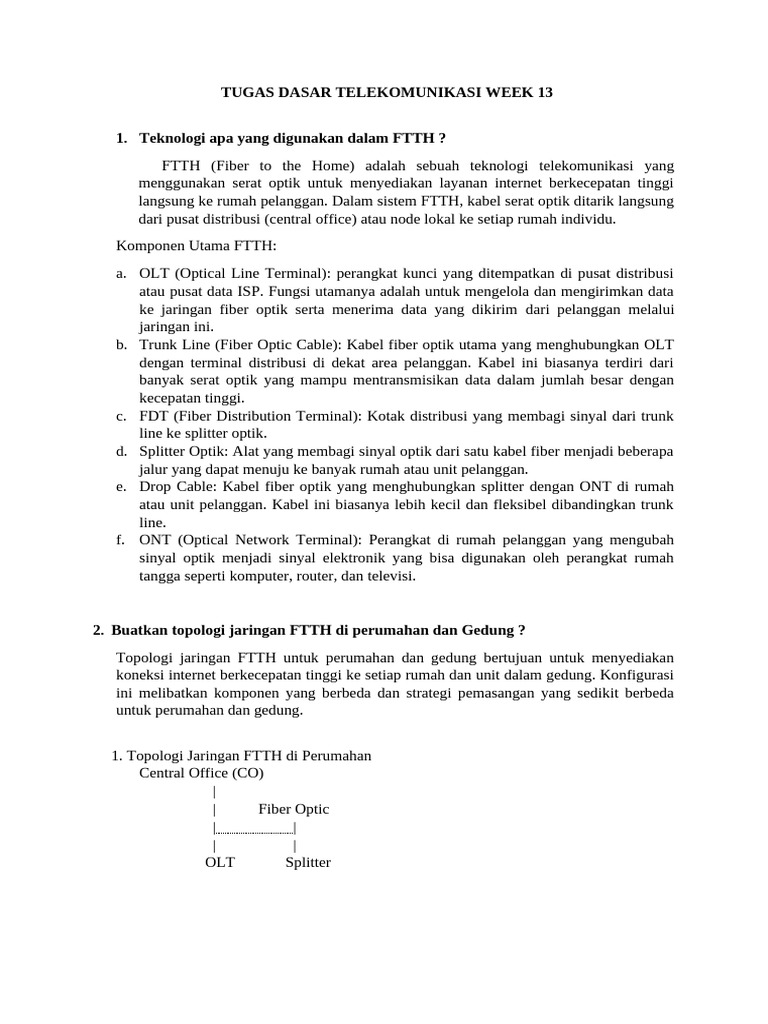 Topologi Jaringan FTTH Telkom | PDF