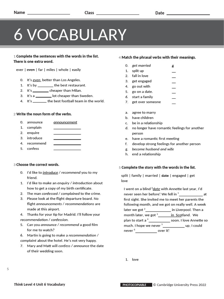Thk2e BrE L4 Vocabulary Standard Unit 6 | PDF | Grammar | Syntax