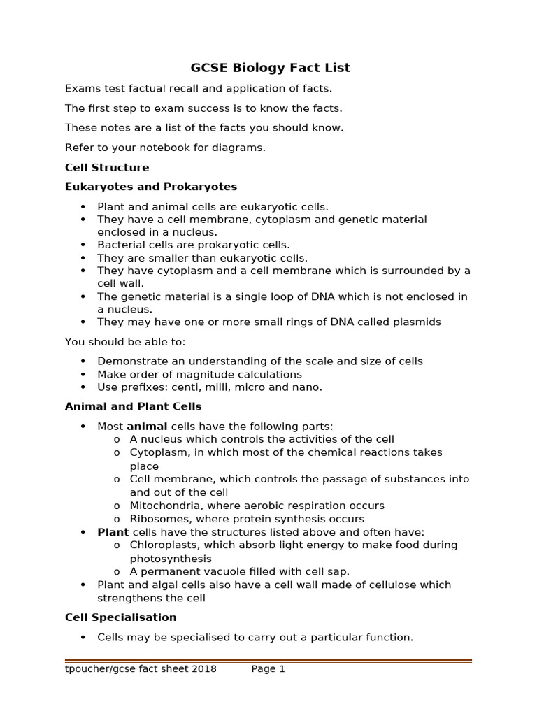 GCSE Biology Key Facts Overview | PDF | Allele | Reproduction