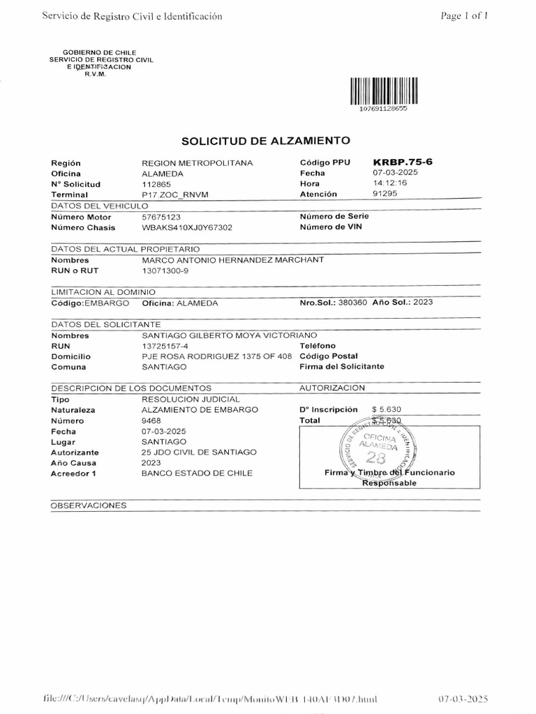 25 Civil, Rol 9468-2023, Documento RVM | PDF