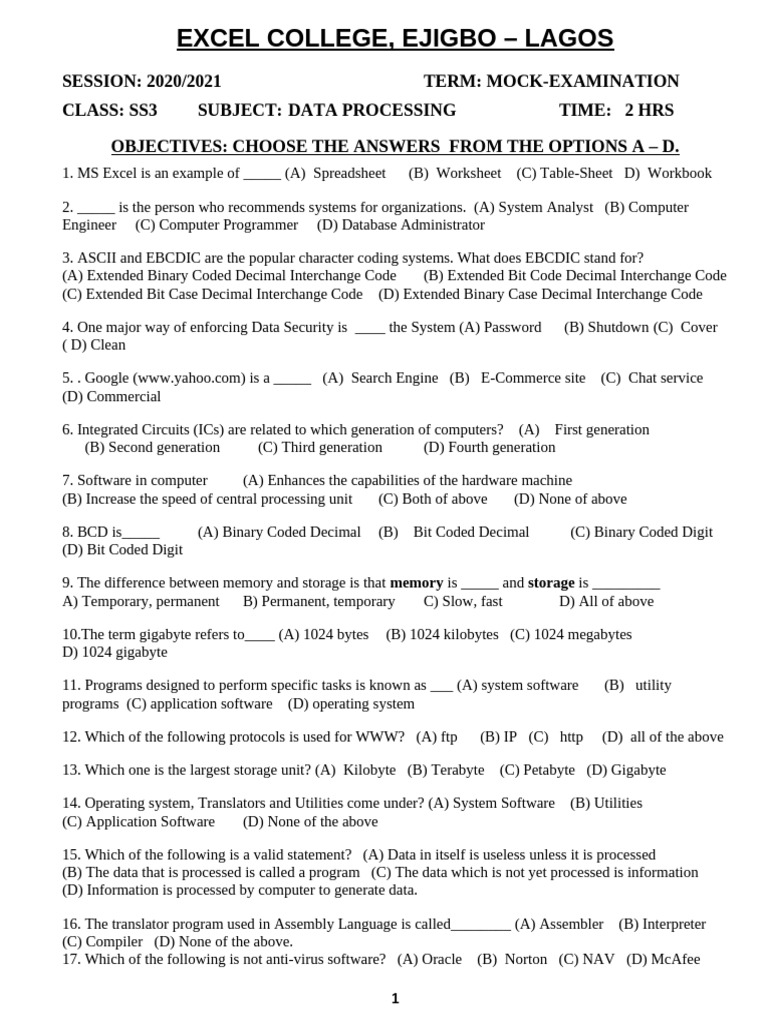 02e5ea0a SS3 DP Mock Exams Questions 2021-Sent | PDF | Databases ...