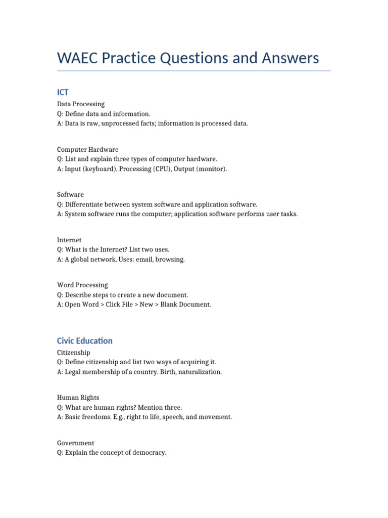 WAEC Practice Questions and Answers | PDF