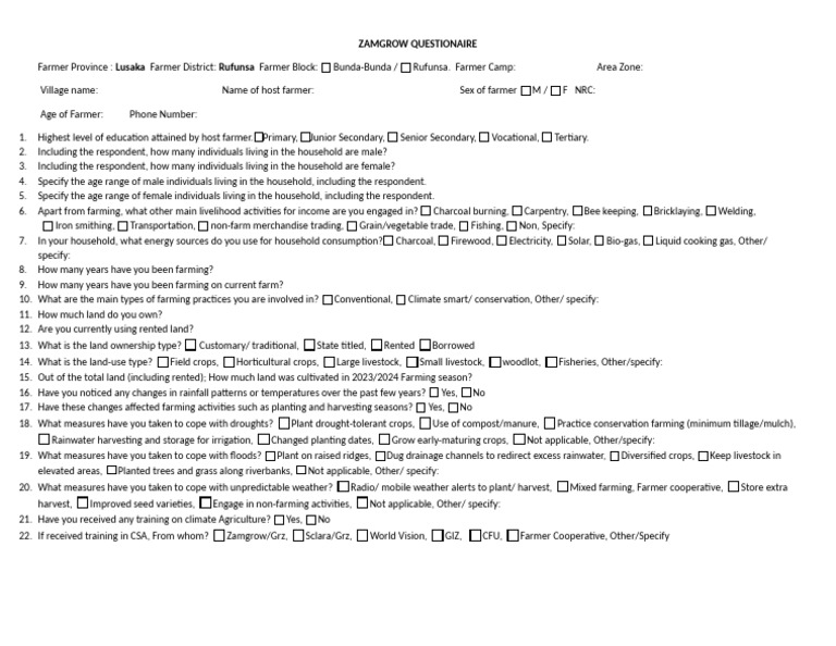 ZAMGROW Farmer Questionnaire Insights | PDF | Agriculture | Food Industry