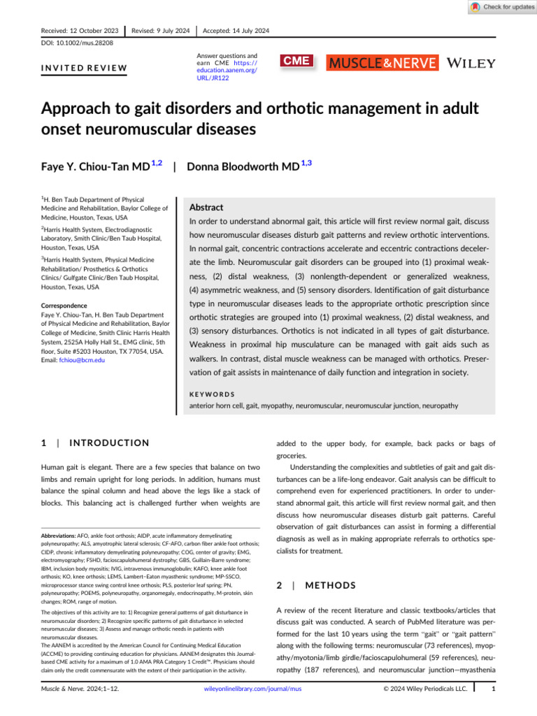 Muscle and Nerve - 2024 - Chiou Tan - Approach To Gait Disorders and Orthotic Management in ...