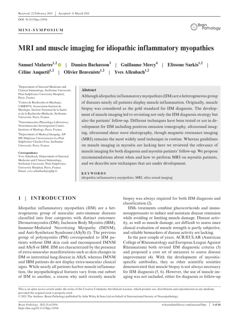 MRI and Muscle Imaging For Idiopathic Inflammatory Myopathies 2021 ...
