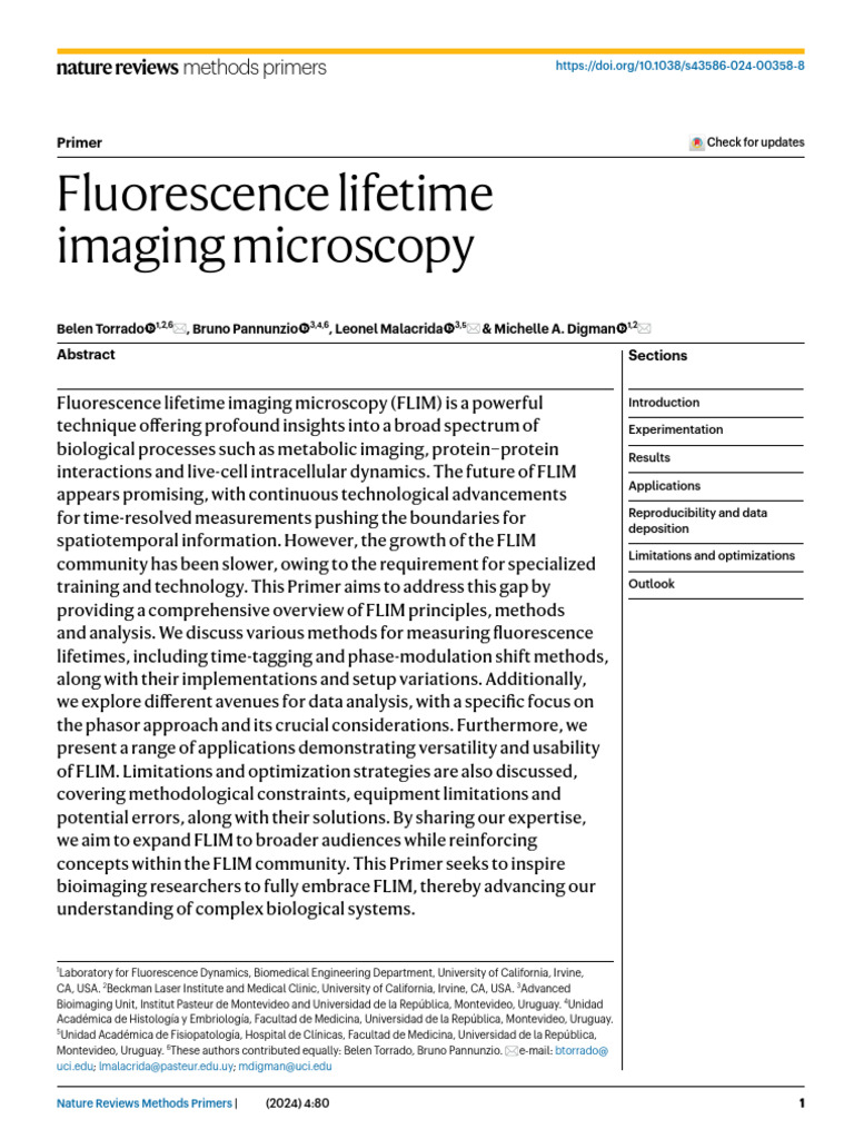Fluorescence Lifetime Imaging Microscopy: Methods Primers | PDF ...