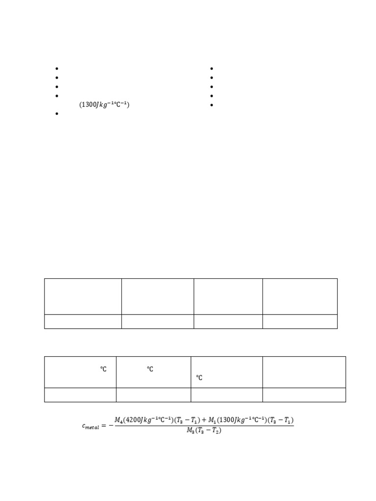 Determine Metal's Specific Heat Capacity | PDF | Temperature | Data