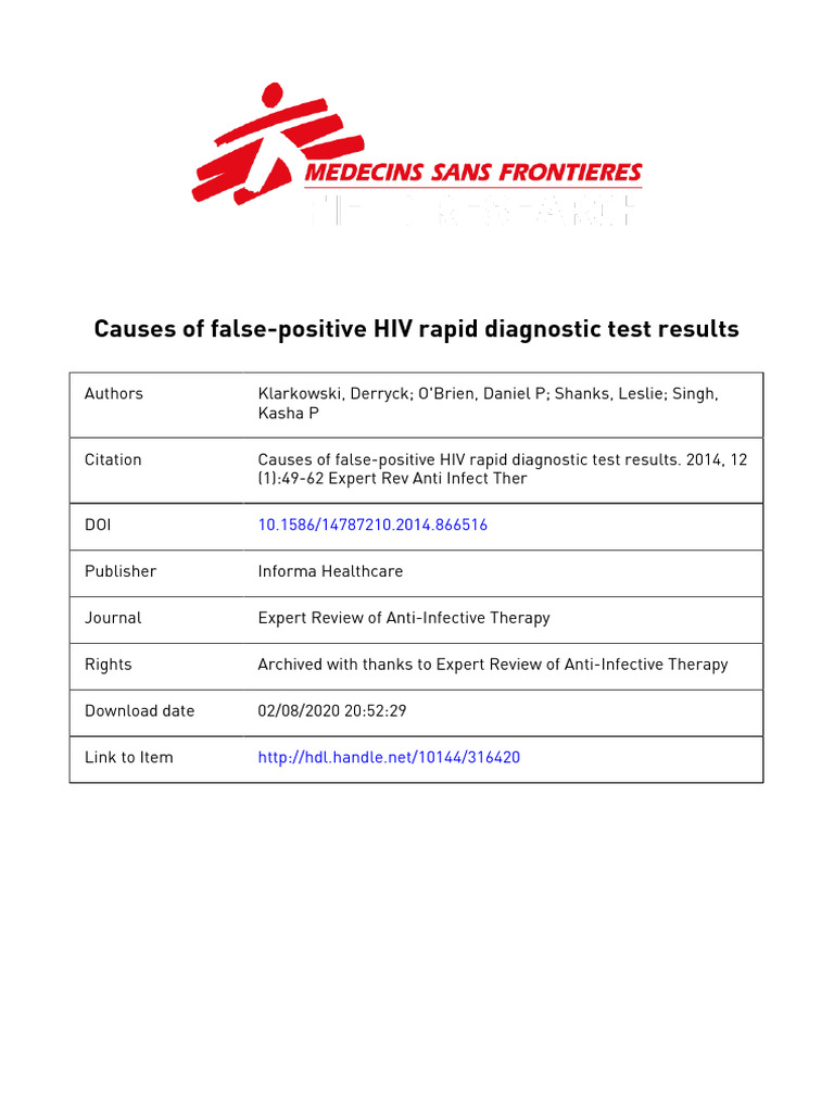 Klarkowski+2014-Causes+of+false+positive+HIV+rapid+diagnostic+test ...
