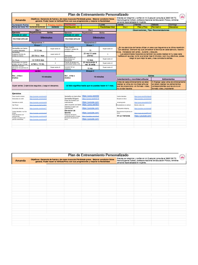 Plan Amanda Abril 2025 - Weight Training Workout | PDF | Entrenamiento ...