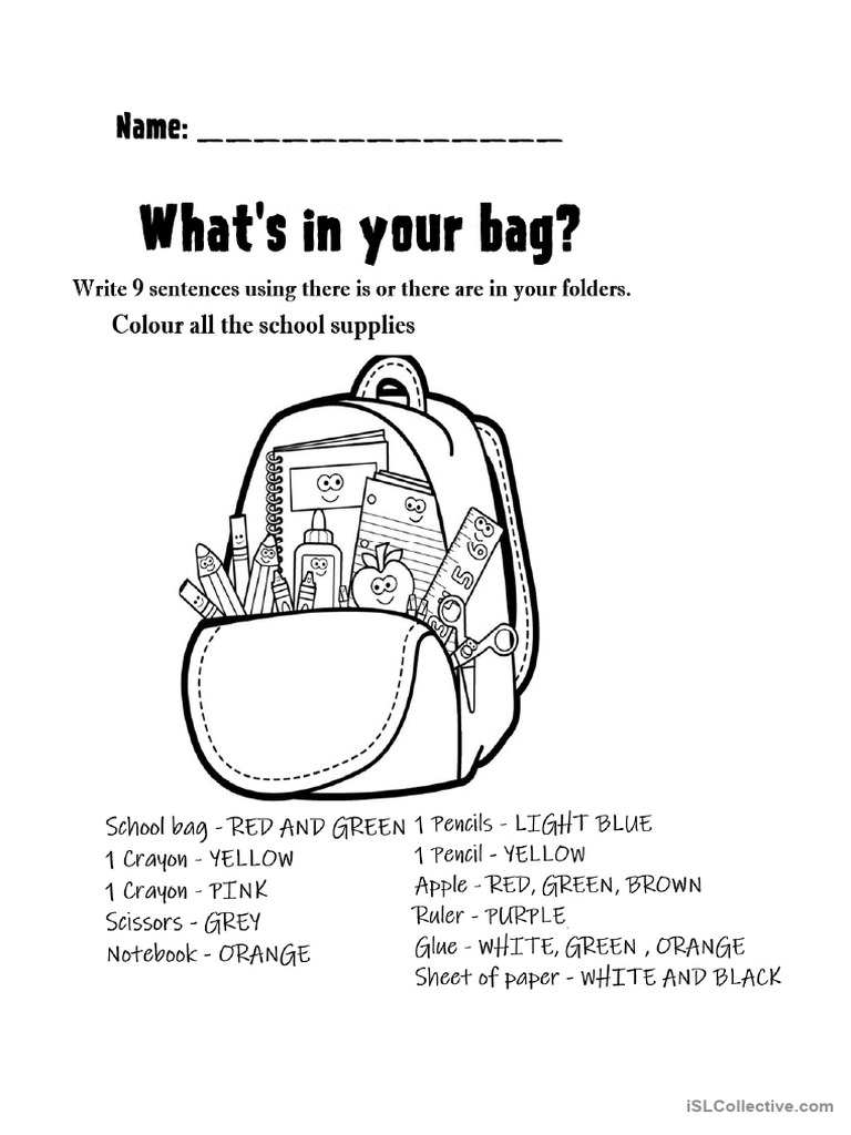 School Supplies - What's in Your Bag | PDF