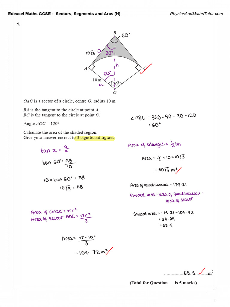 Sectors, Segments and Arcs (H) MA | PDF | Area | Geometric Objects