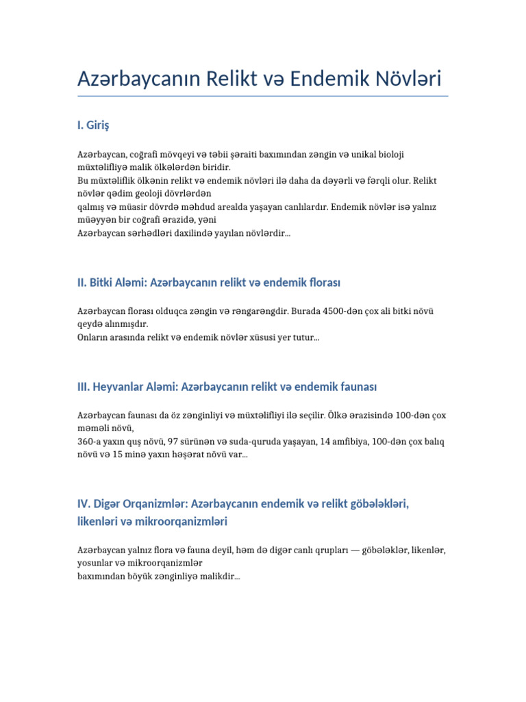 Azerbaycan Relikt Endemik Novler | PDF