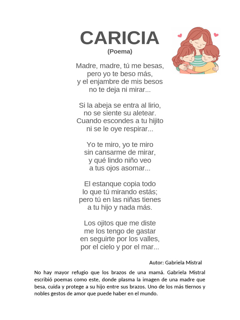 Caricia: Poema de Gabriela Mistral | PDF