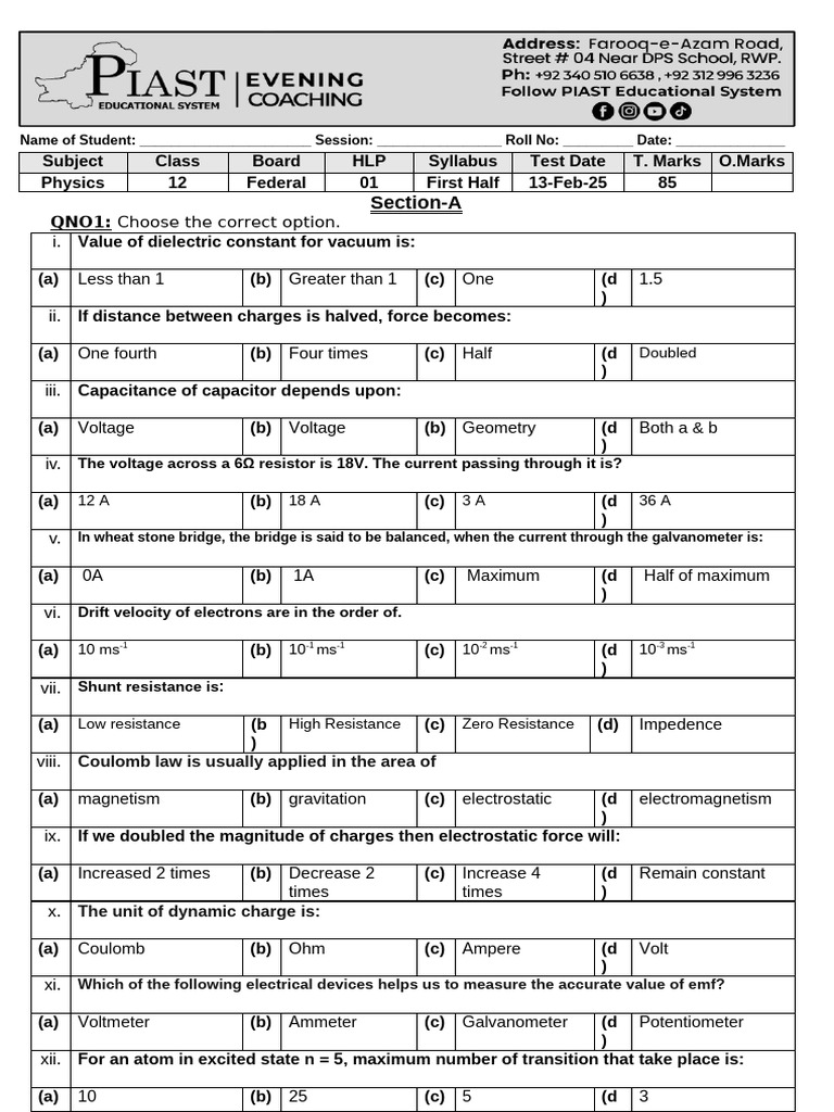 12th Physics Federal Board HLP(1st) | PDF | Electronvolt | Electron