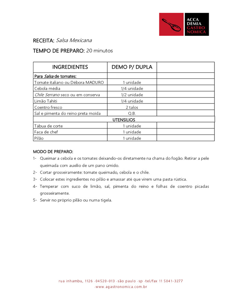 Receita de Salsa Mexicana Rústica | PDF