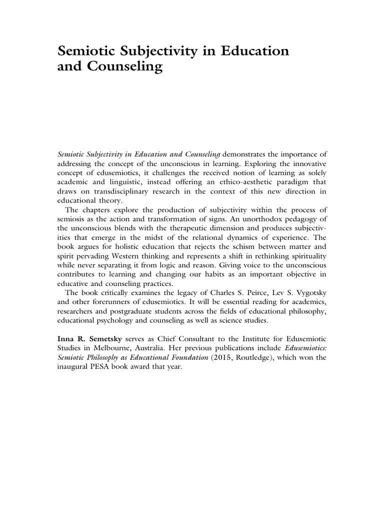 Semiotic Subjectivity in Education and C | PDF | Semiotics | Charles Sanders Peirce